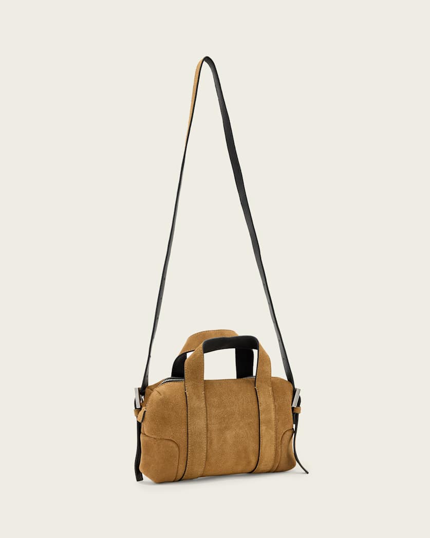 Ares Compact Suede Crossbody Biscuit Brown | ALLSAINTS Canada